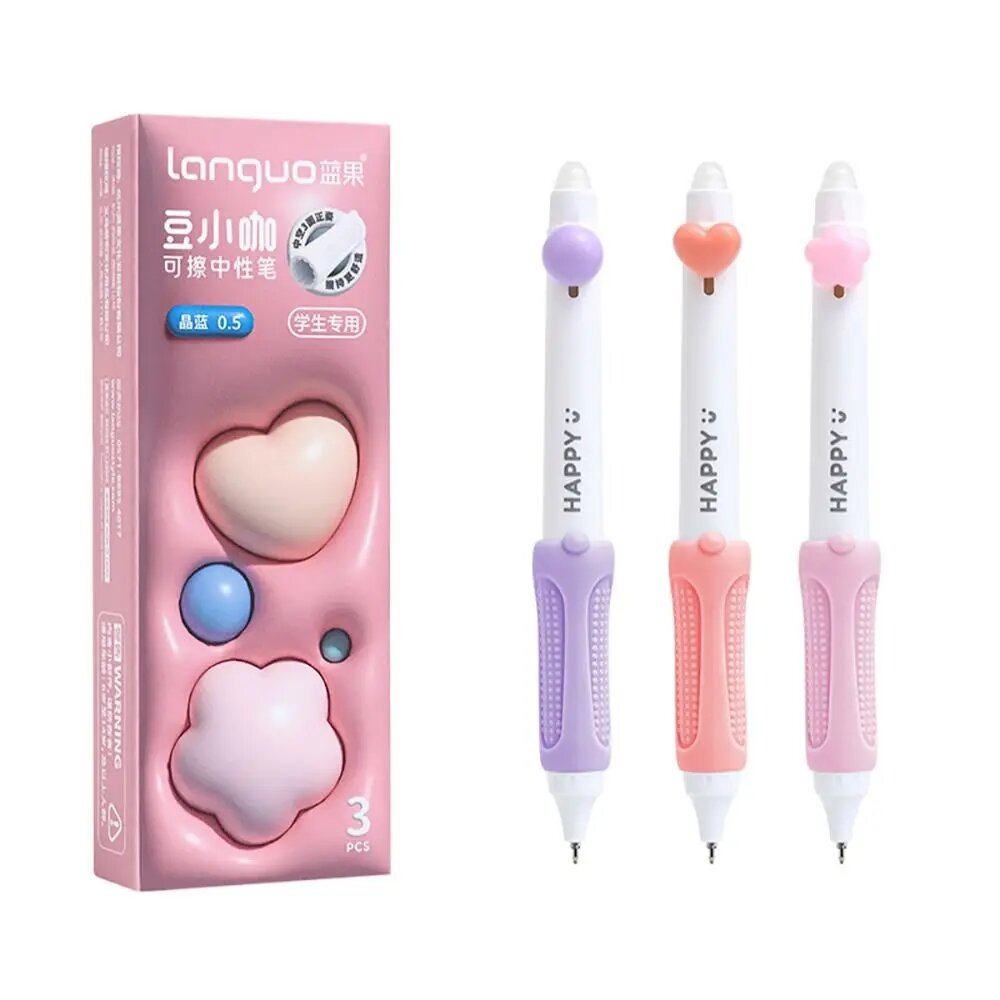 Гелевые ручки 0,5 мм черные синие набор 3 шт. Pink-Erasable Blue