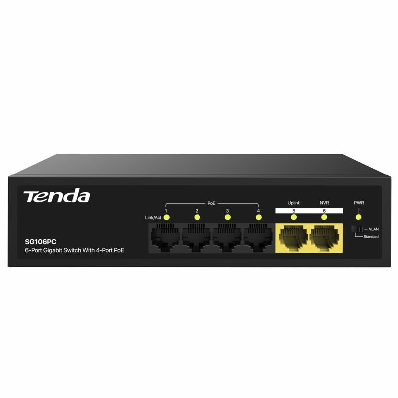 PoE-коммутатор Tenda SG106PC неуправляемый, 6 портов 1 Гбит/с, 4 порта PoE SG106PC