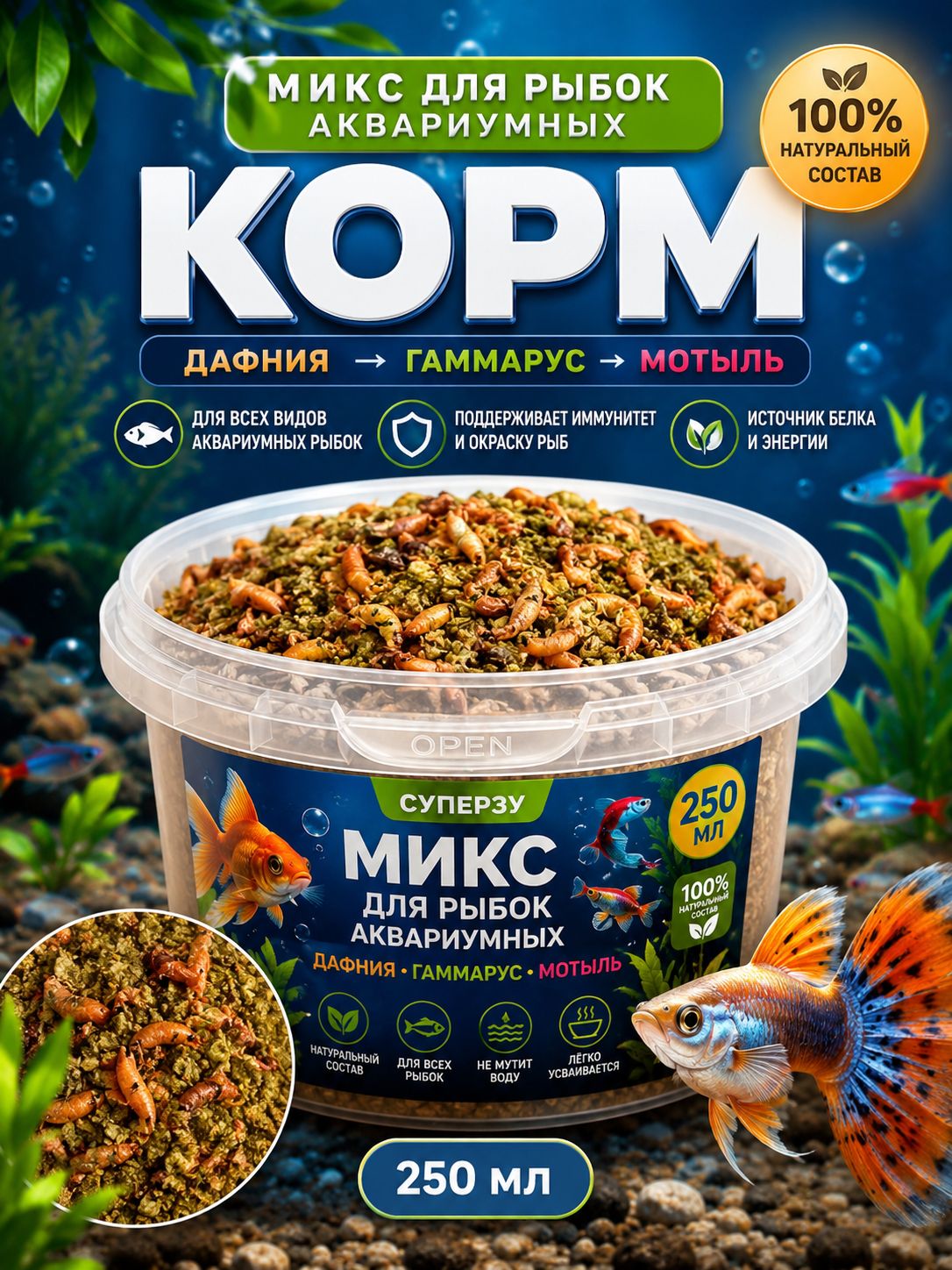 Корм микс для рыбок аквариумных 0,25л