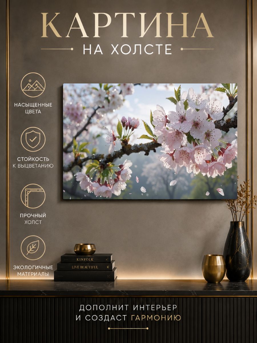 Картина на холсте Цветущие сакуры 70x50 см