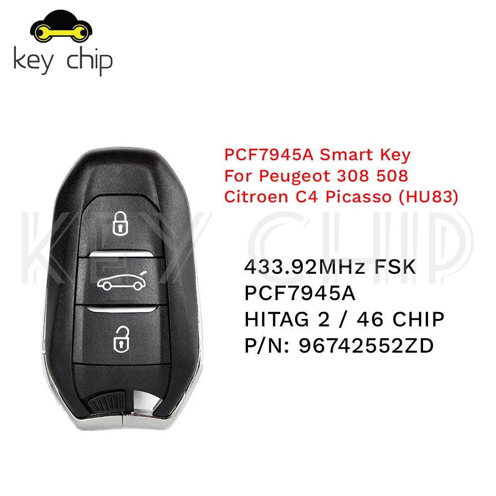 Смарт-ключ 433 МГц PCF7945A (96742552ZD) для Peugeot 308 508 Citroen C4 Picasso (HU83) 46 46 CHIP