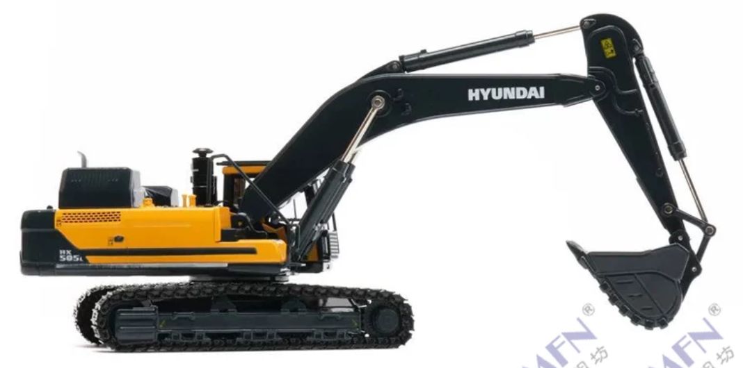 Готовая модель гусеничного экскаватора Hyundai HX505L, масштаб 1:35, металлическая, с кейсом