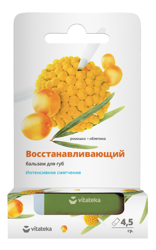 Витатека, Бальзам (помада) для губ Ромашка и облепиха, 4,2г.