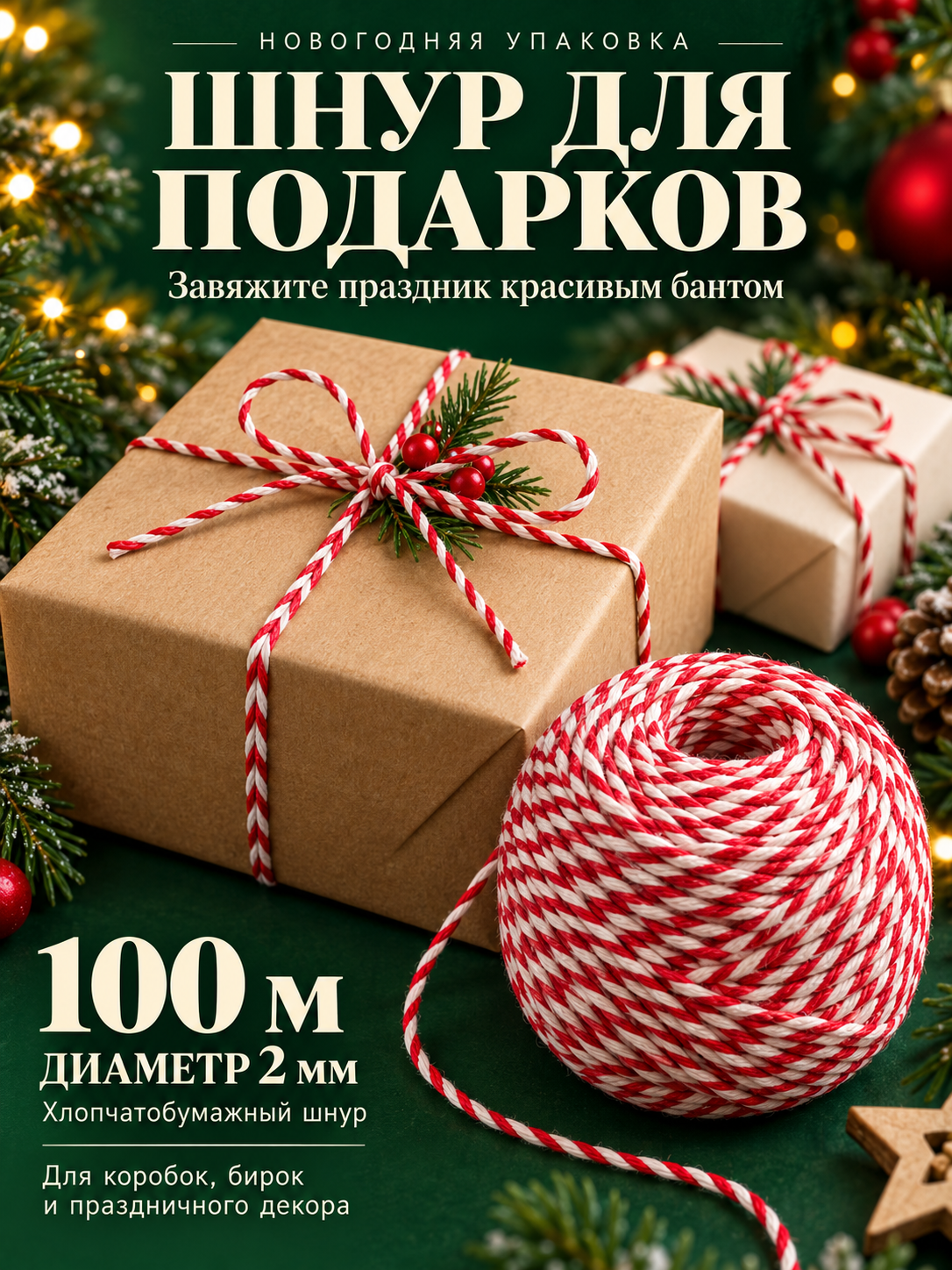 Шпагат новогодний хлопковый
