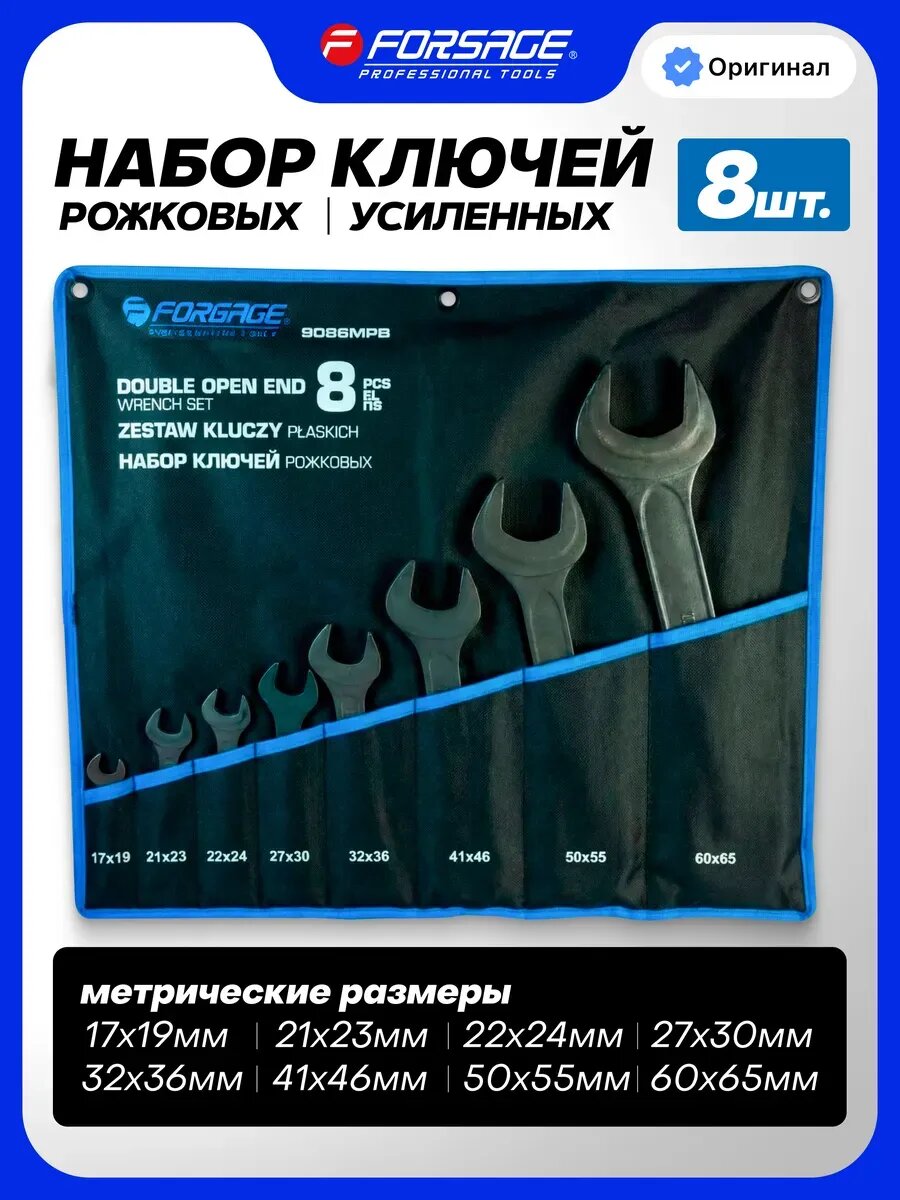 Набор гаечных ключей рожковых, 8 предметов на полотне