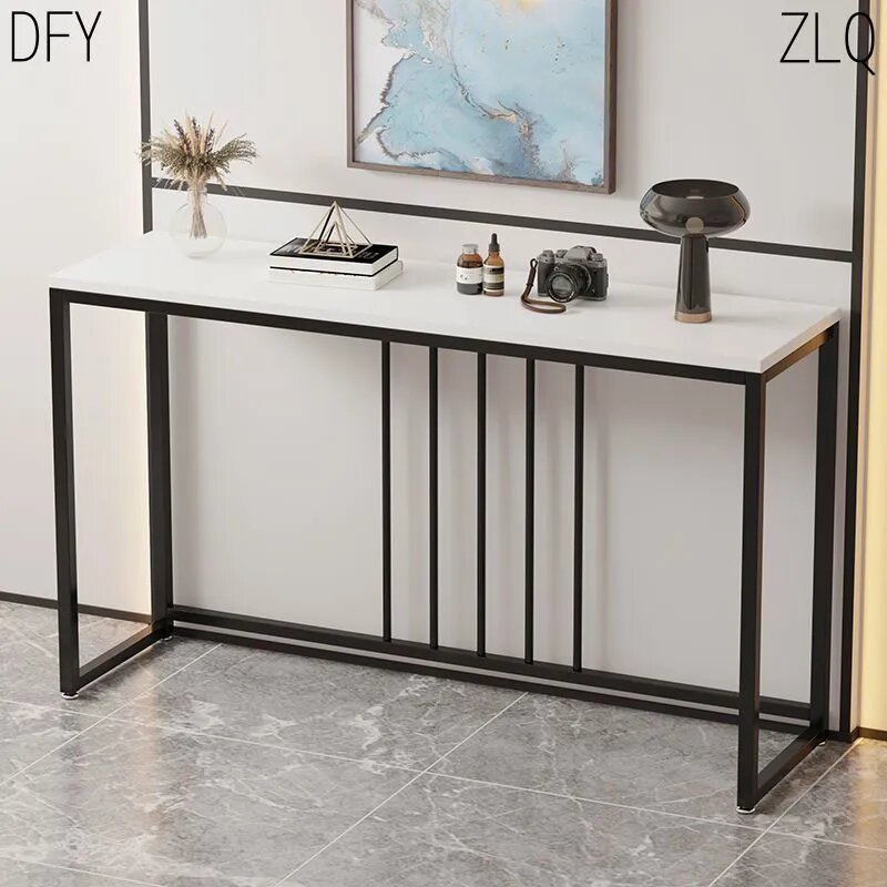 Приставной столик консольный белый с черным металлическим каркасом, 80x30x80 см