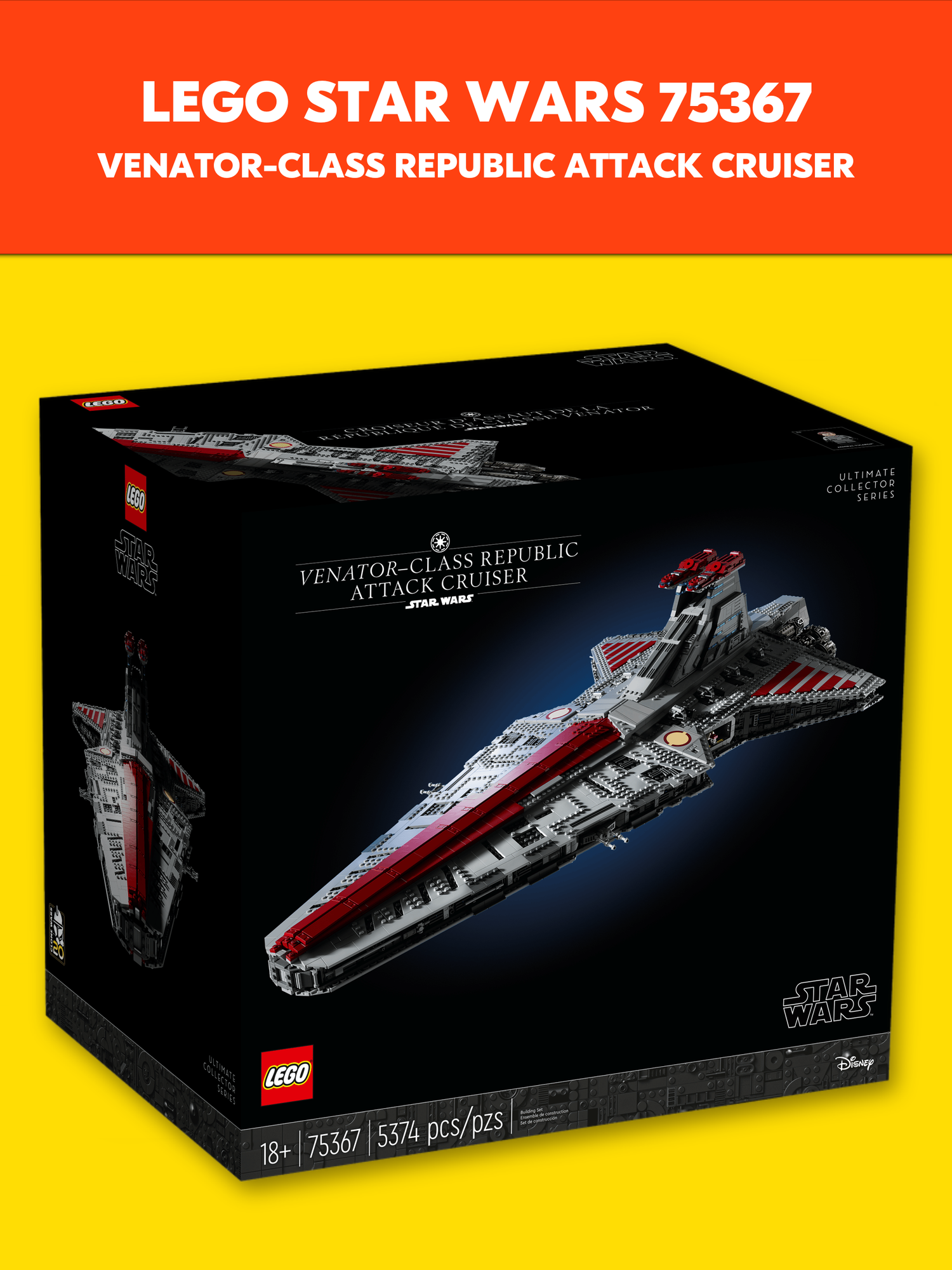 Конструктор LEGO Star Wars 75367 «Республиканский ударный крейсер класса Венатор», 5374 детали