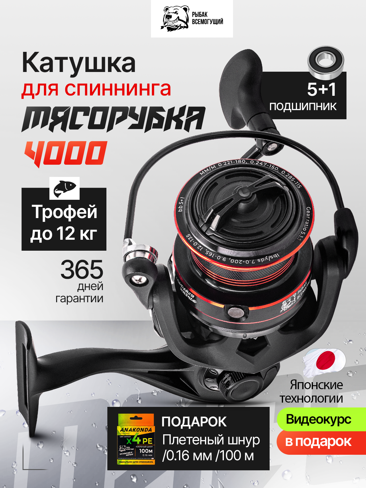 Катушка Рыбак Всемогущий для спиннинга и фидера Мясорубка 4000