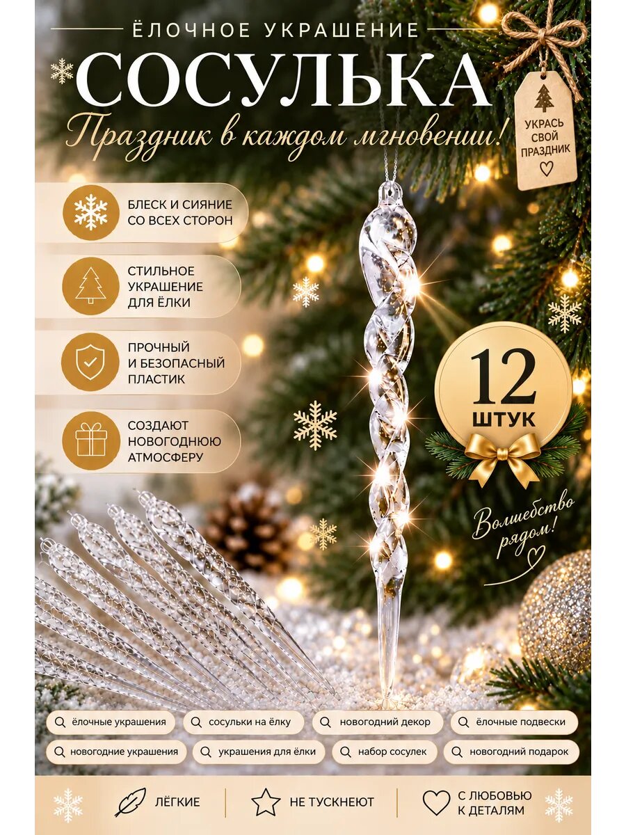 Елочных украшения сосульки 12 шт.