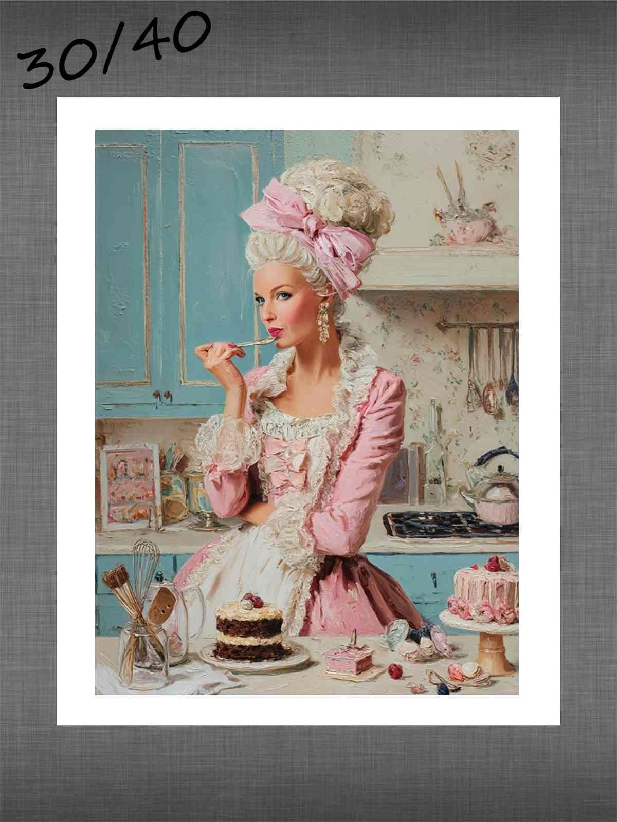 Картина "женщина в стиле рококо с десертами" 30x40 см