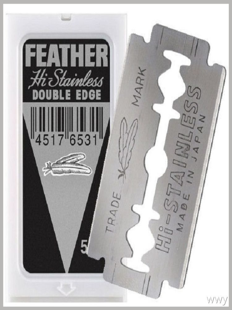 Двусторонние лезвия японские для Бритвы FEATHER "Hi-Stainless Double Edge ", в диспенсере, классические, для T-образных бритв и шаветок, упаковка 5 шт
