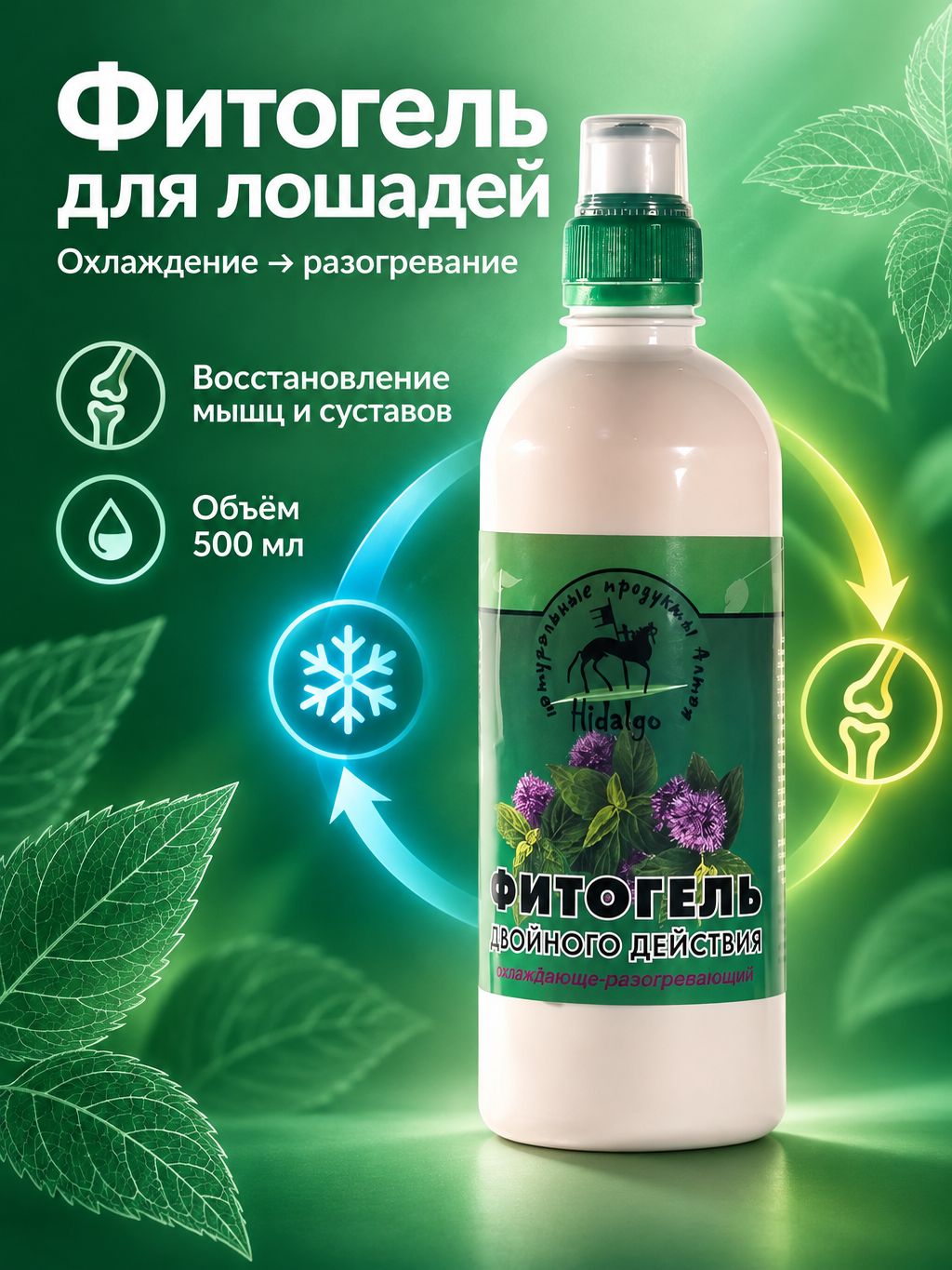 Фитогель двойного действия охлаждающе - разогревающий для лошадей, 500 мл