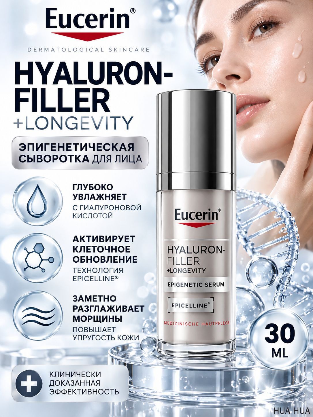 Сыворотка для лица Eucerin Hyaluron-Filler + Longevity Epigenetic Serum, 30 мл