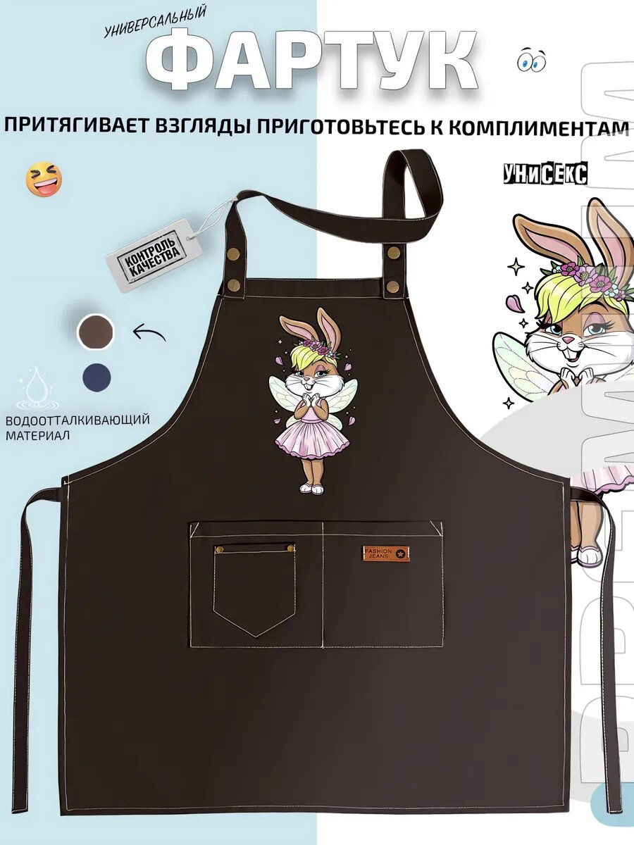 Фартук Зайка Фея мультфильм сказка волшебство кухонный с принтом универсальный
