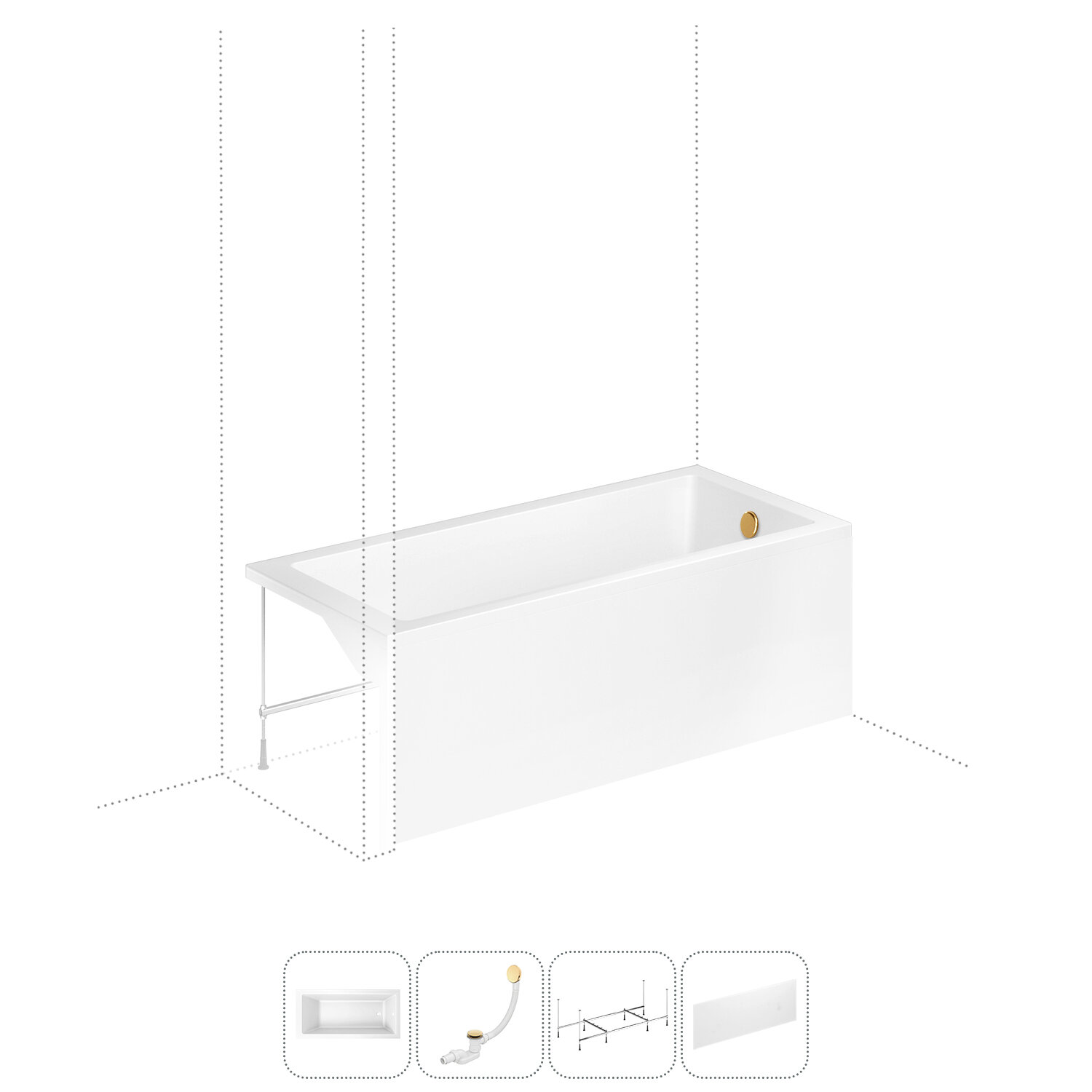 Акриловая ванна 170x80 с каркасом и экраном Lavinia Boho Element 202011245 в наборе 4 в 1: прямоугольная ванна 170 x 80 см, слив-перелив, каркас, экран