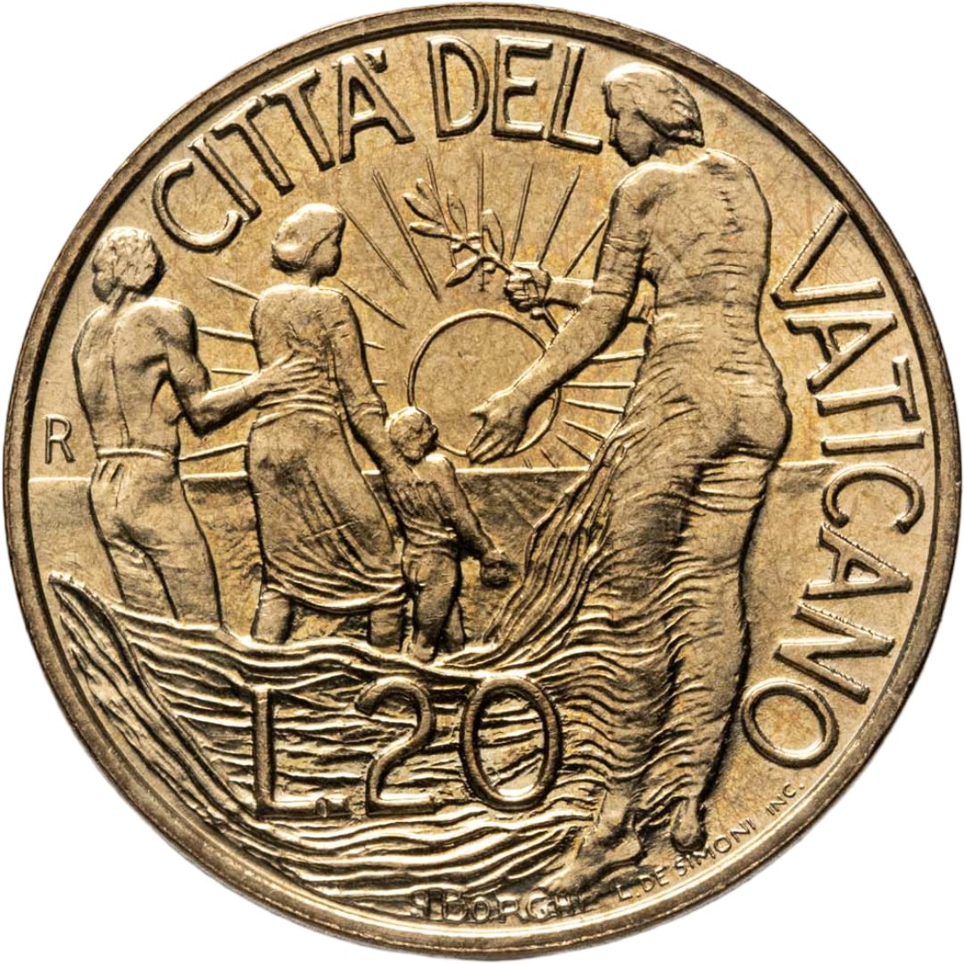 Ватикан 20 лир lire 1998, Бронза, в сохранности UNC