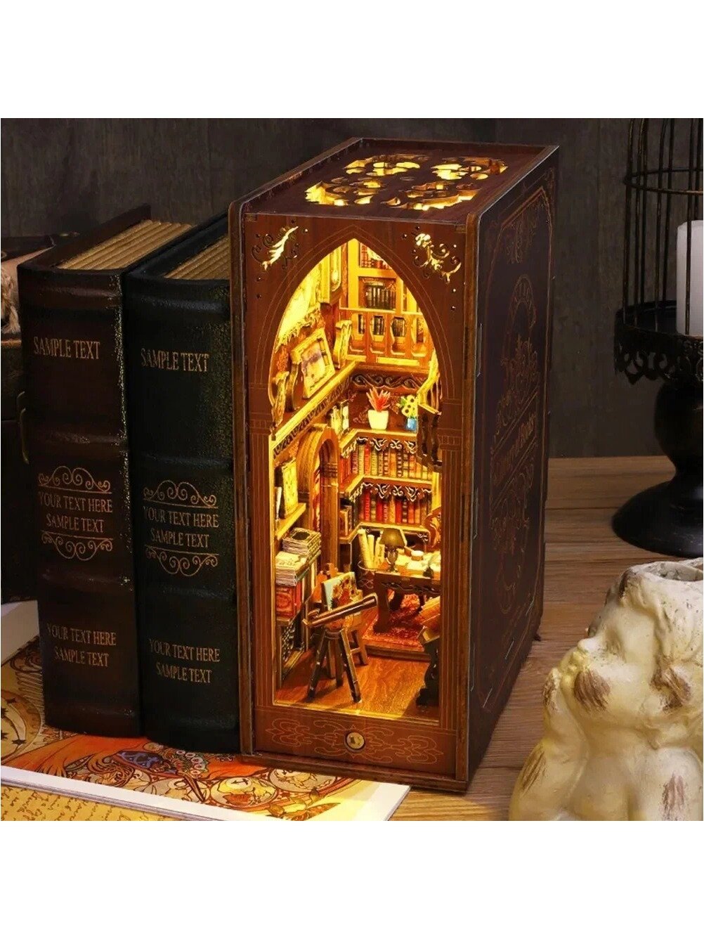 Румбокс домик, Книжный разделитель, румбокс интерьерный конструктор, 3D деревянные подставки для книг-пазлов