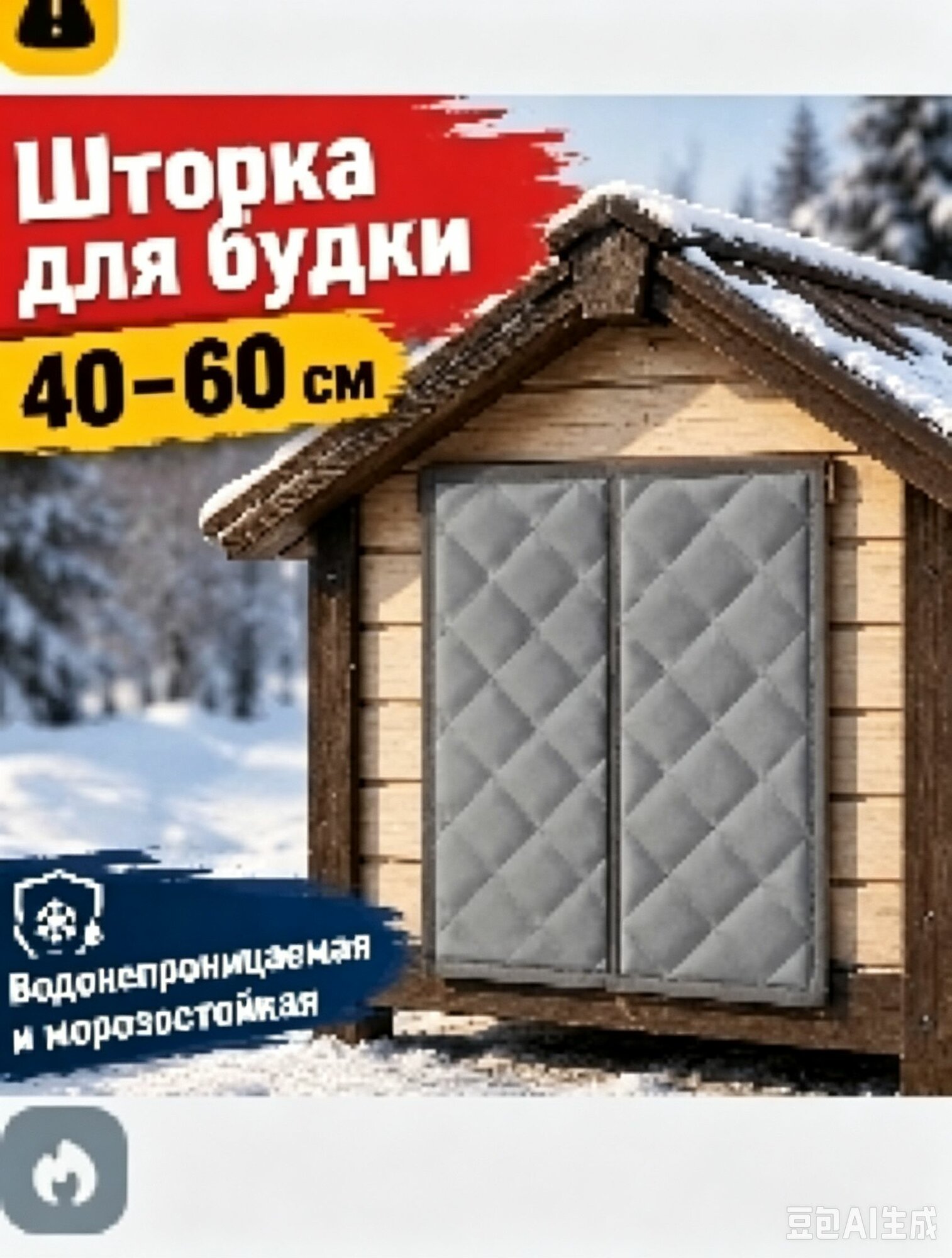 Шторка для собачьей будки 40-60 см утепленная зимняя, водонепроницаемая морозостойкая штора занавес на вход будки для собаки