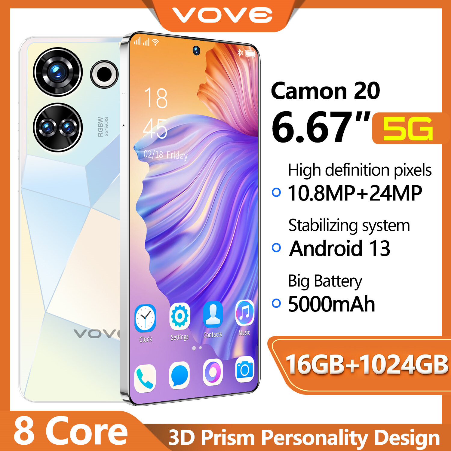 Смартфон Camon20, 6.67" экран, 24Мп камера, аккумулятор 5000мАч, 1ТБ, Android 14