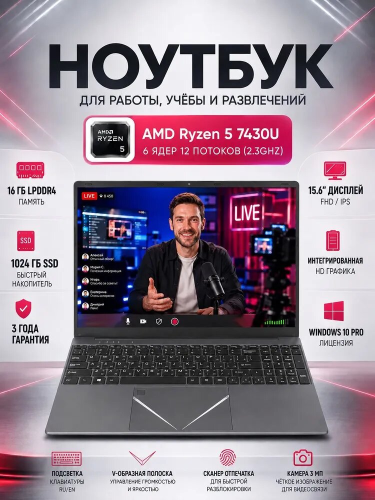 ASUS Ноутбук 15.6", AMD Ryzen 7 7840HS, RAM 16 ГБ, SSD 1024 ГБ, AMD Radeon, Windows Pro, (Ноутбук 15.6" AMD Ryzen 7 7480HS), серый металлик, Русская раскладка