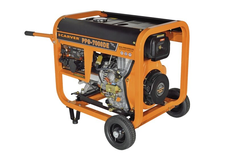 Генератор дизельный CARVER PPG - 7000DE (LT-186FA,5,0/5,5кВт,220В, л, э/старт, колеса, медь)