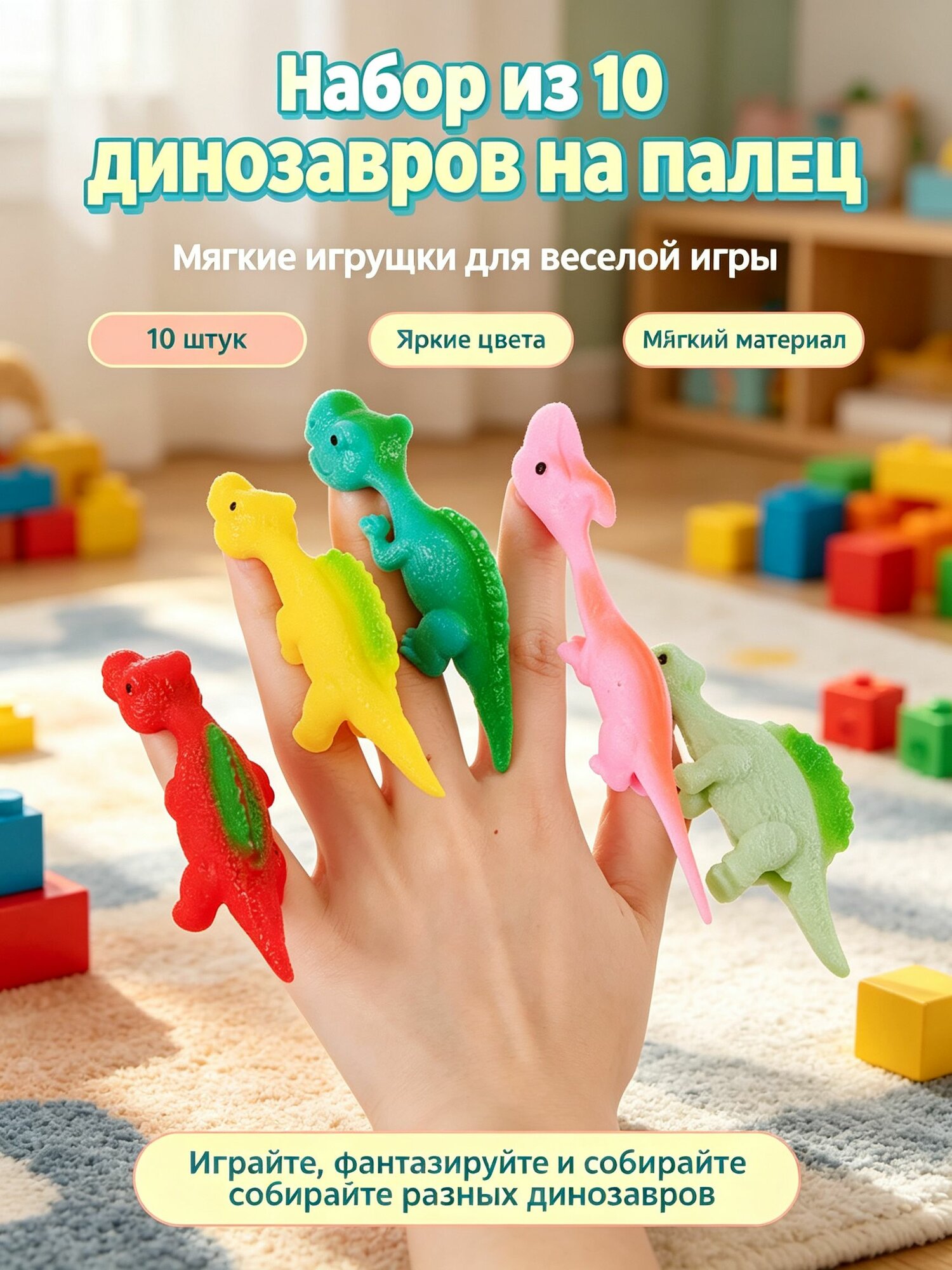 Сквиш игрушка динозавр антистресс, набор 10 шт, рогатка для пальцев, летающие динозавры для детей