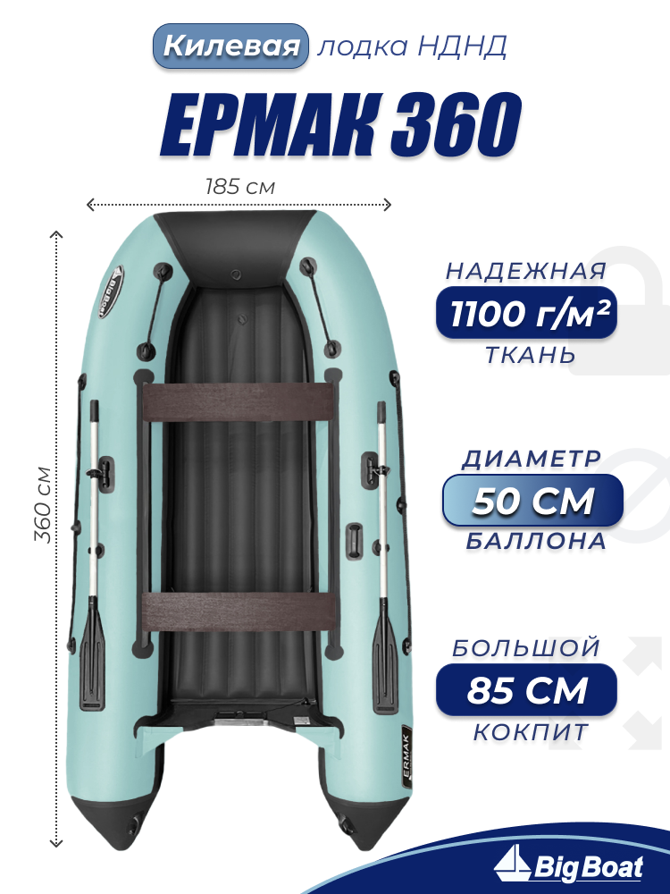 Надувная, под мотор, лодка из ПВХ для рыбалки НДНД Ermak (Ермак) 360