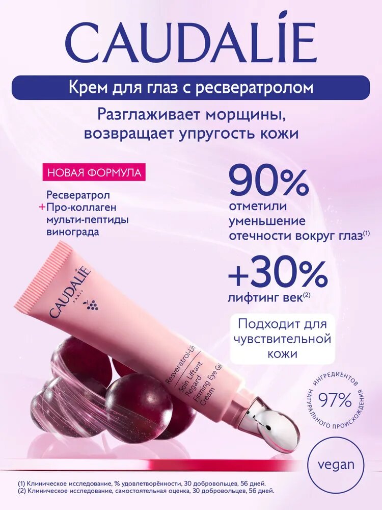 Caudalie Resveratrol Lift гиалуроновый Крем-гель для глаз с эффектом лифтинга с ресвератролом и коллагеном, 15мл
