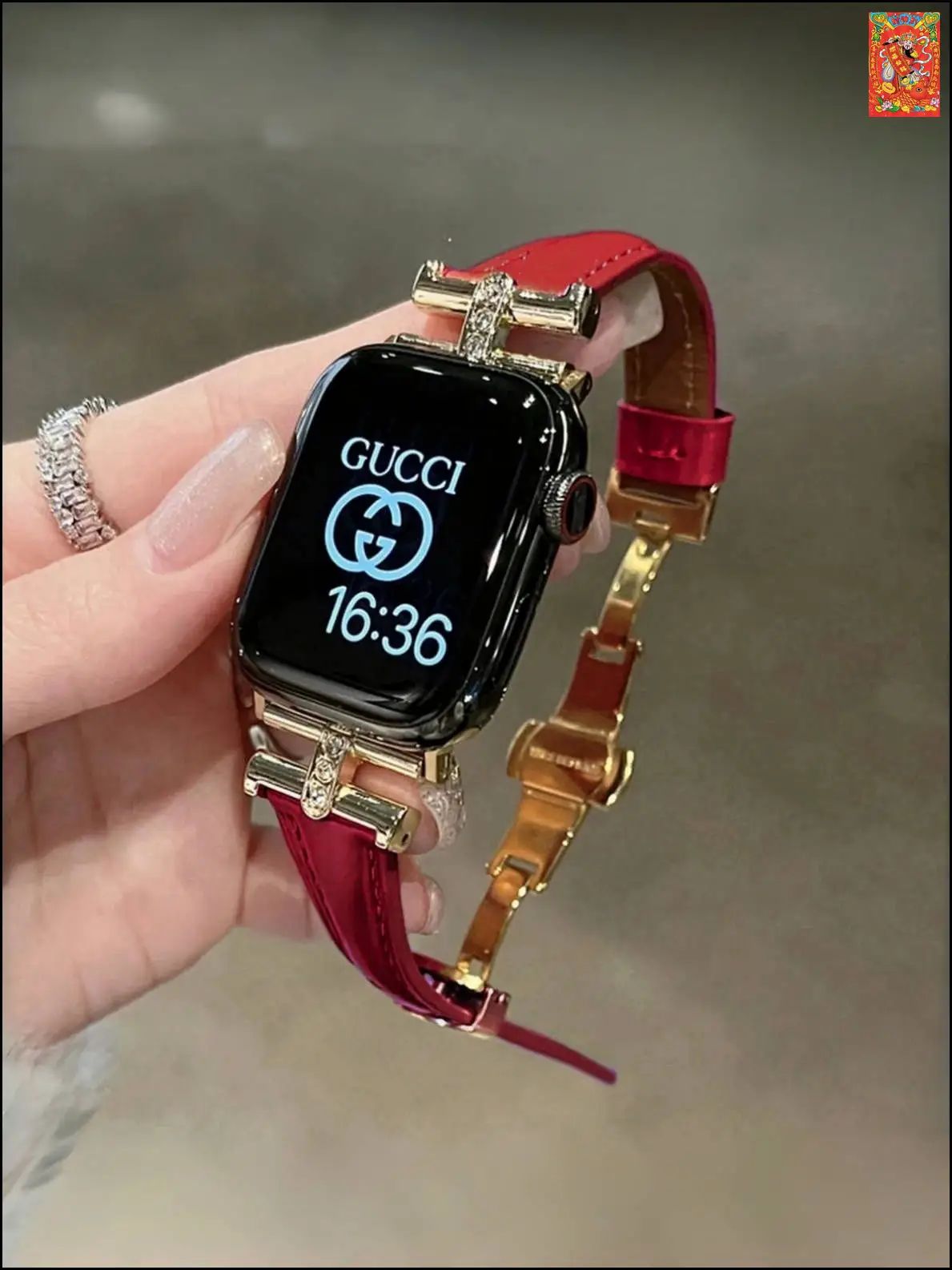 Кожаный ремешок для Apple Watch 10-11 42мм/ Series 1-9 & SE 38мм, 40мм, 41мм/ SE 3 40мм, со стразами, Celine