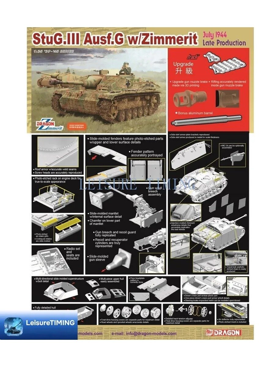 DRAGON 6633, масштаб 1/35, самоходная установка StuG III Ausf.G поздней версии 1944 г.