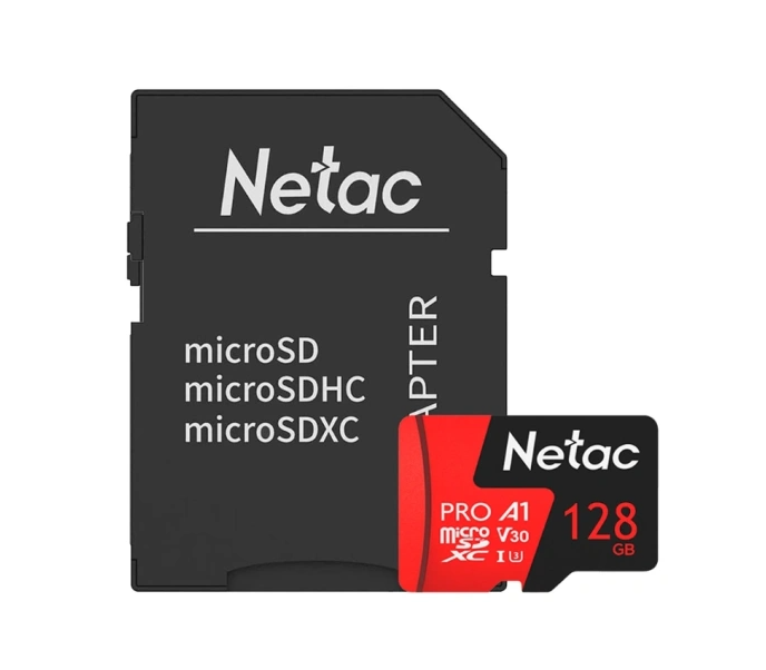 Карта памяти microSDXC Netac NT02P500PRO-128G-R 128 ГБ P500 Extreme Pro с SD-адаптером