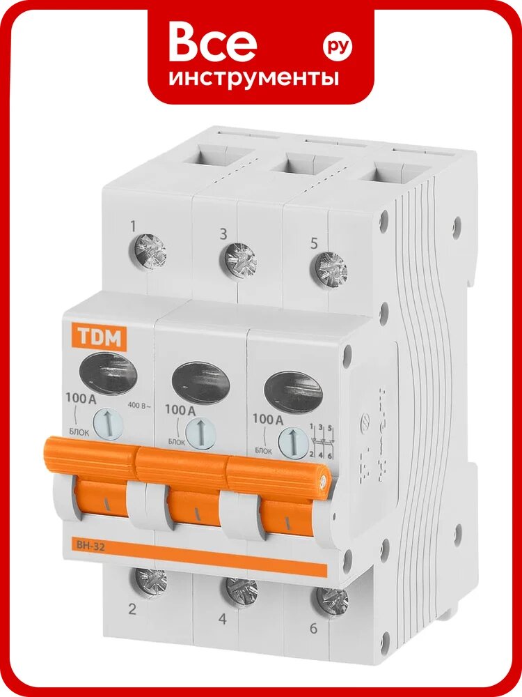 Выключатель нагрузки мини-рубильник TDM ELECTRIC ВН-32 3P 100A SQ0211-0029, представляет