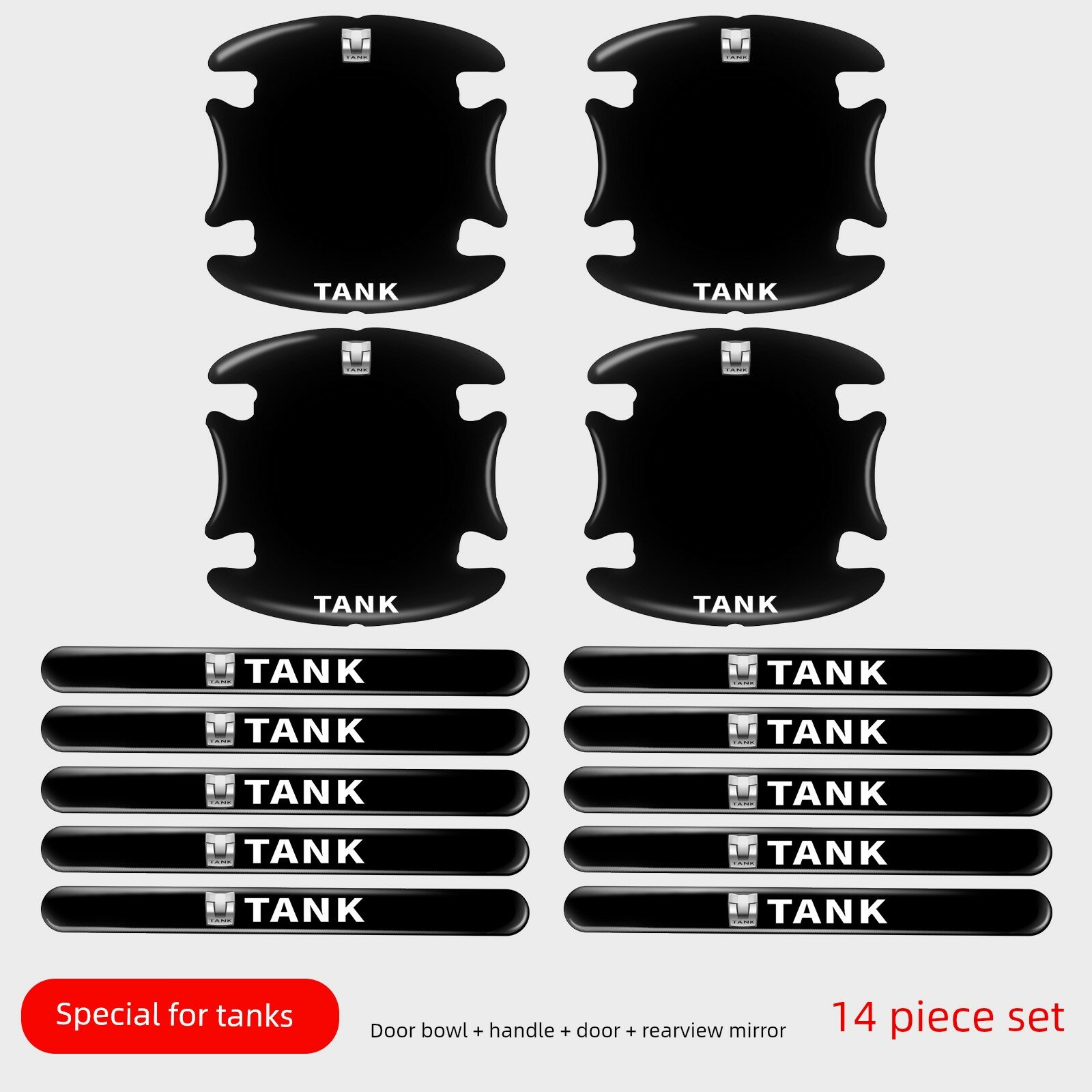 Tank 300/400/500/700 Черная основа логотип танка наклейки для дверной чашки и амортизирующие ленты 14 шт. набор