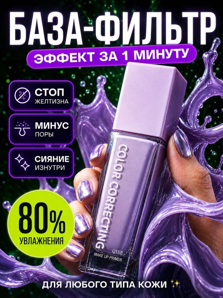 Выравнивающая основа под макияж, фиолетовая, 35г / Премиальная матирующая база, подготовка кожи к нанесению тональной основы / Уходовое увлажняющее косметическое средство, корейская технология