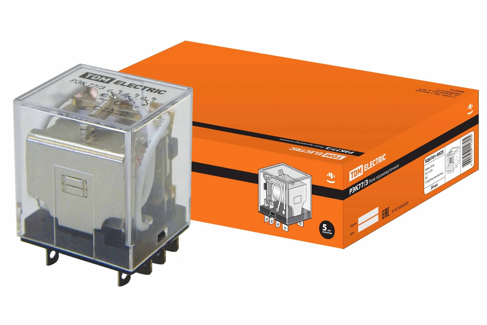 Реле промежуточные РЭК77/3 10А 12В AC TDM {SQ0701-0025} (1 шт)