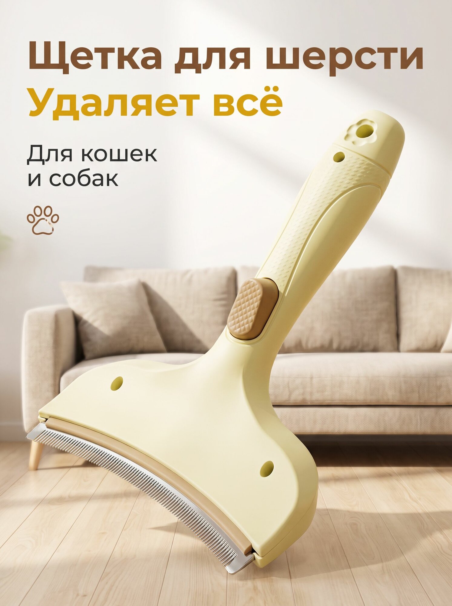 Пуходерка с функцией самоочистки для кошек и собак 15x10.5cm
