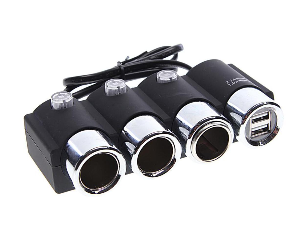 Разветвитель прикуривателя 3-х гнездовой 12-24v 2usb olesson