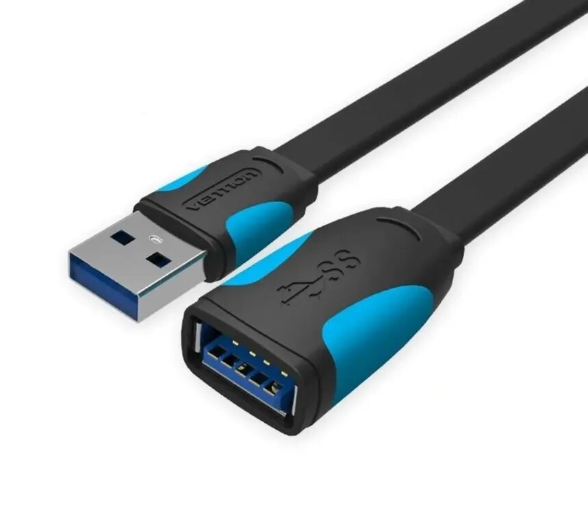 Кабель-удлинитель USB3.0 VENTION VAS-A13-B150, USB 3.0 A(m) (прямой) - USB 3.0 A(f) (прямой), плоский, 1.5м, черный