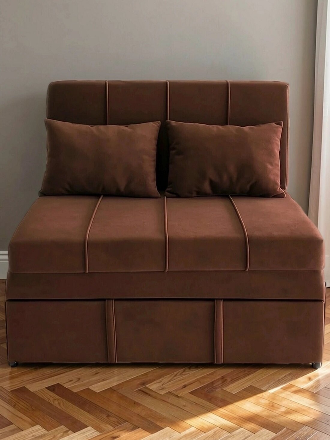 Диван-кровать StylChairs Сёма, 90х80х82 см, велюр коричневый, с подушками
