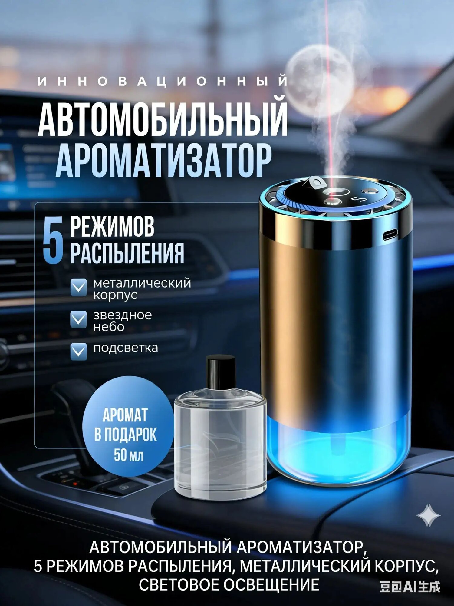 Ароматизатор автомобильный, Ароматизатор + аромат Хилтон01, 50 мл