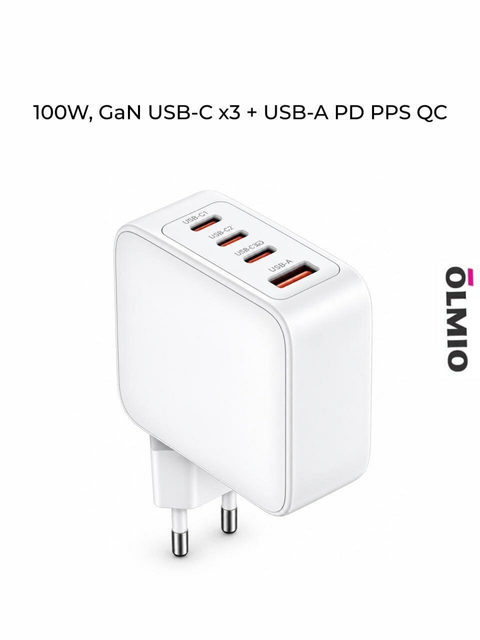 Сетевое зарядное устройство для телефона 100W, GaN USB-C x3 + USB-A PD PPS QC, быстрая зарядка
