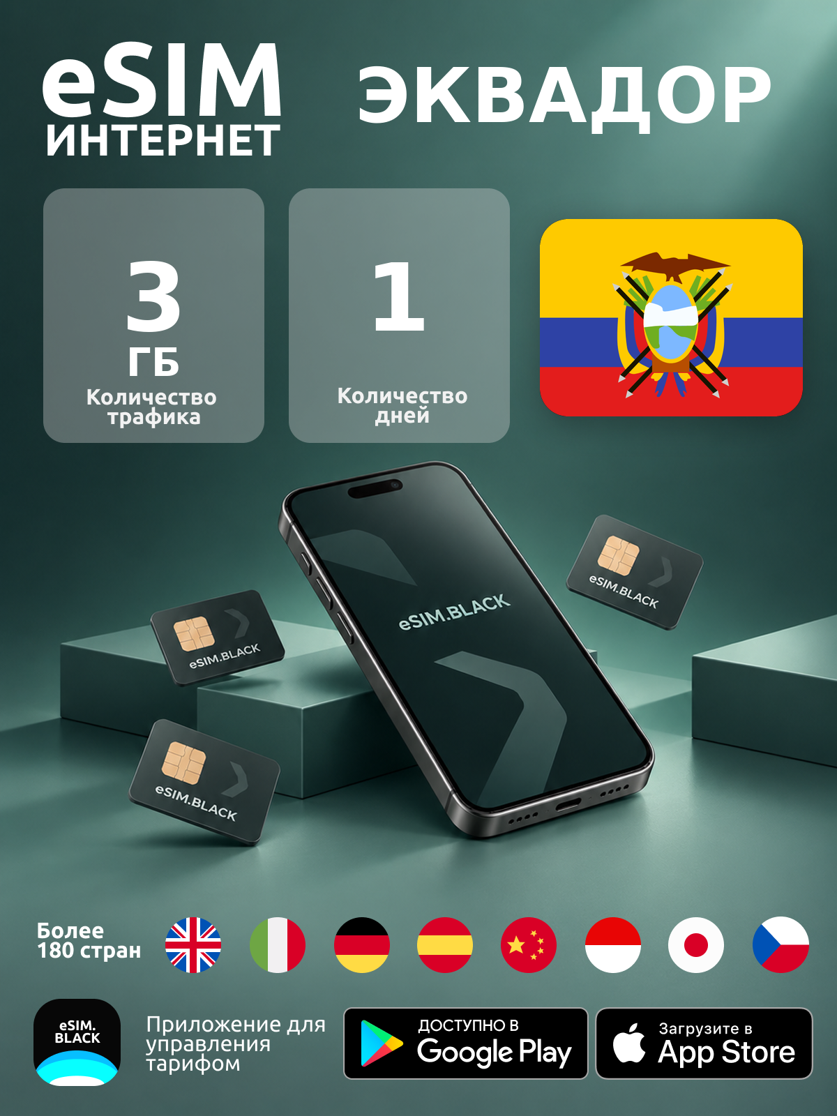 Эквадор/1 день/3 ГБ - eSIM для мобильного интернета ( iPhone | Android ).