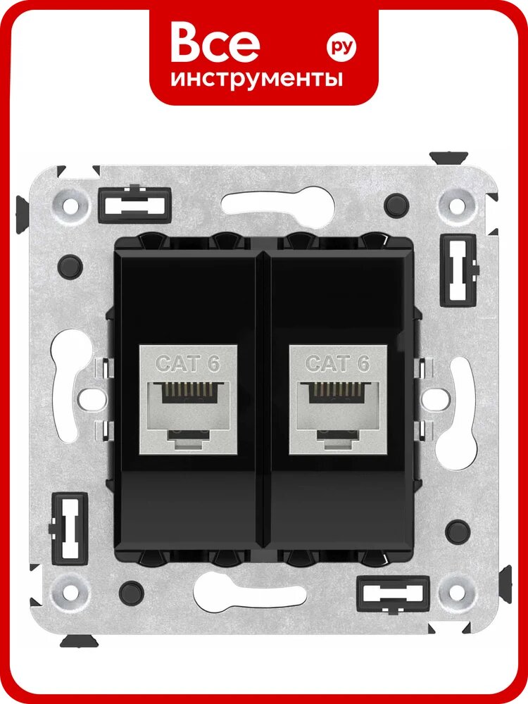 Компьютерная розетка DKC RJ 45, без шторки, в стену, кат.6, двойная, экранированная, Avanti, Черный квадрат, 1 шт. 4402794