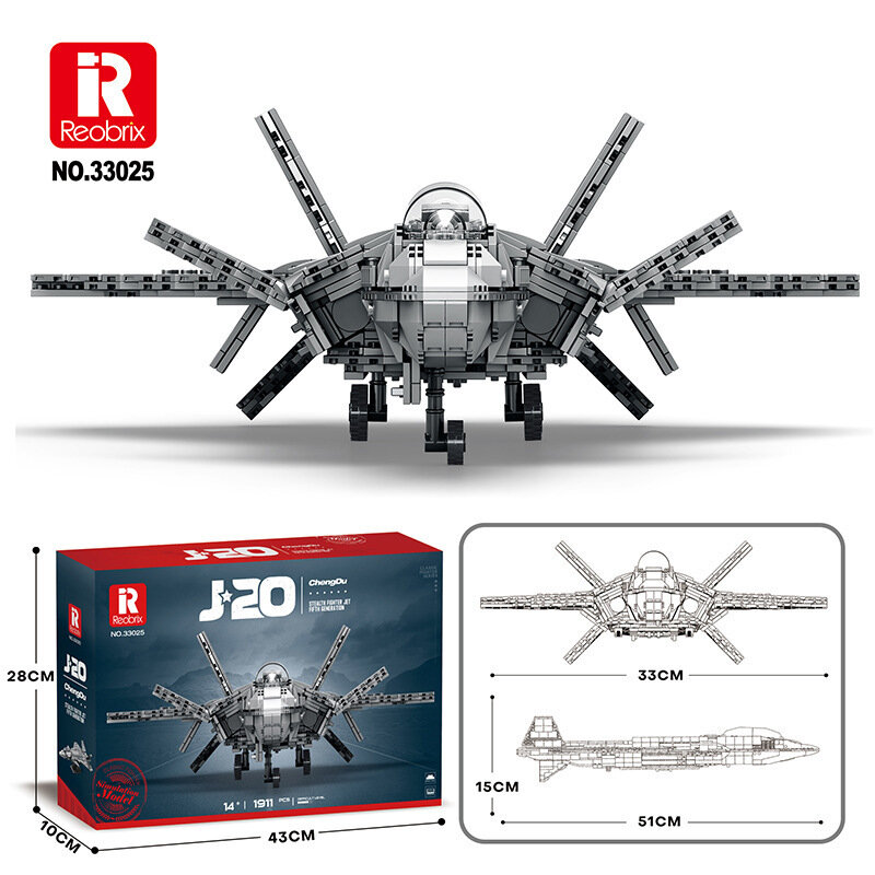 33025 J-20 Военный истребитель конструктор, образовательная игрушка-конструктор для мальчиков, сборная фигурка