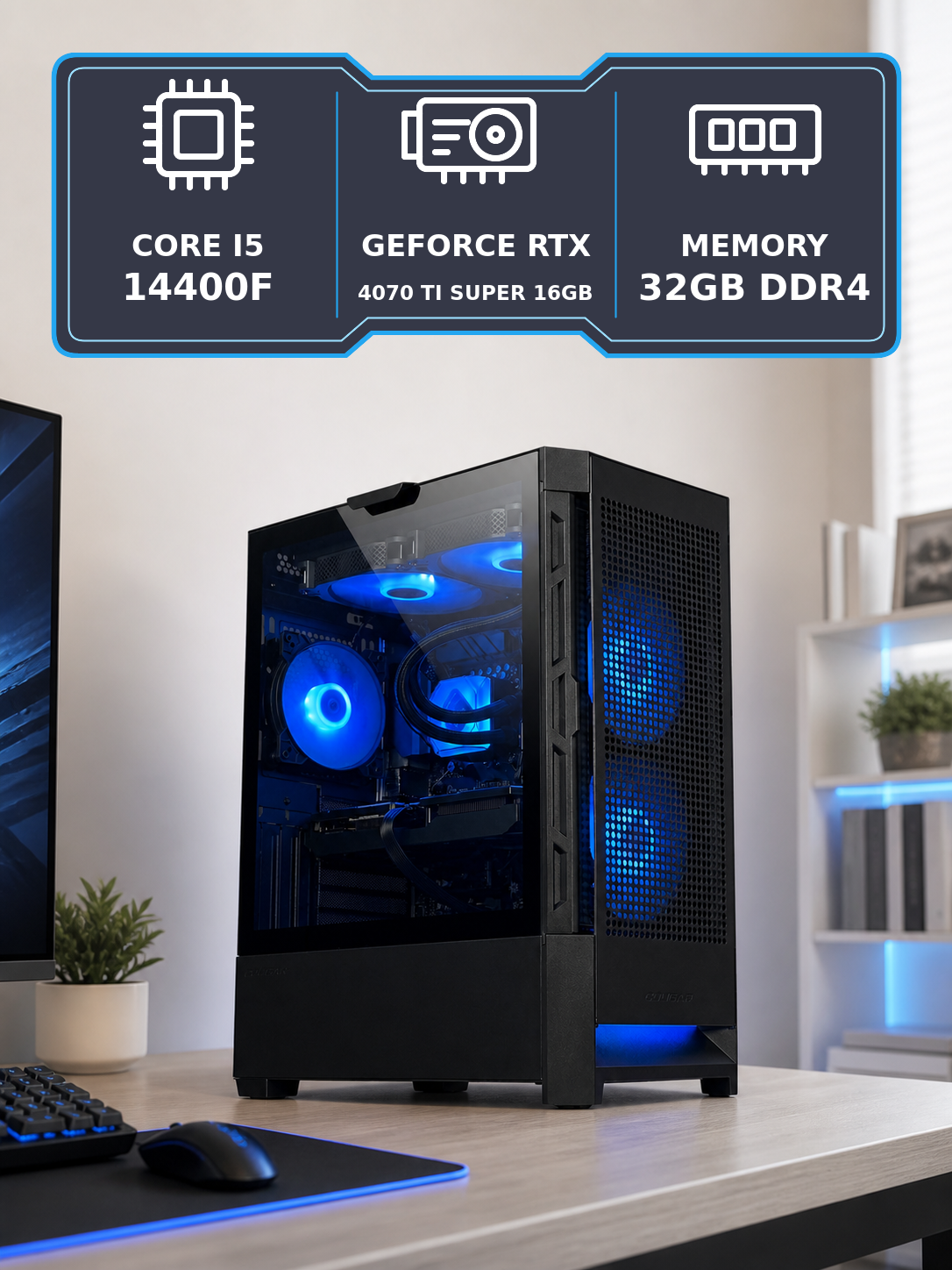 Мощный игровой компьютер Core 14400f, RTX4070 Ti SUPER 12Gb, 32ГБ, SSD 1.5ТБ, 800W, Win10 Pro