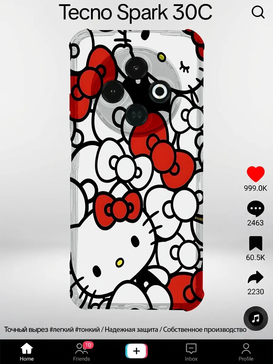 Чехол на Spark 30C с принтом Хелло Китти бантики
