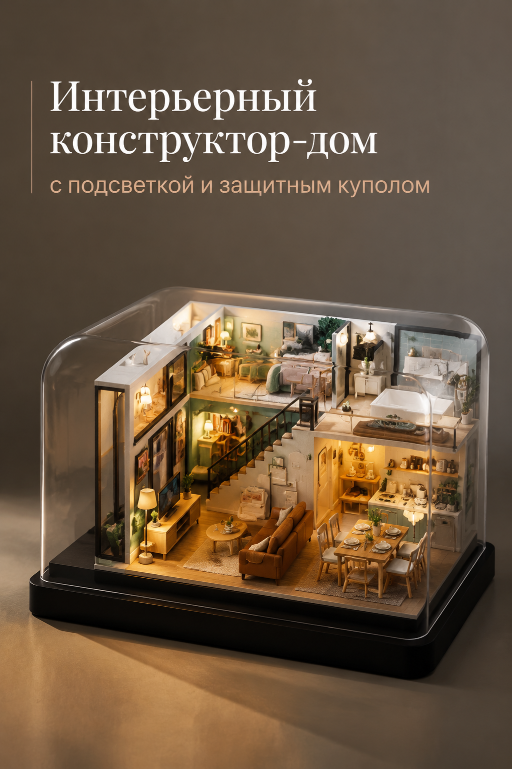 Интерьерный конструктор-дом с подсветкой и защитным куполом, 245×205×150 мм