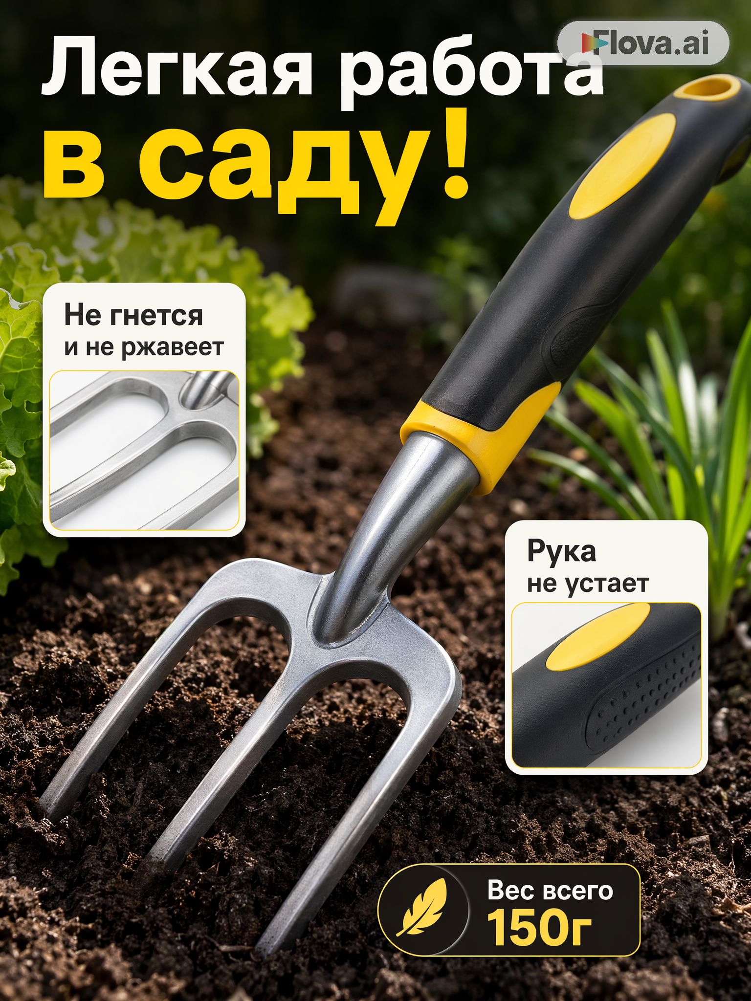Вилы 7.5 см высокоуглеродистая сталь, рукоятка 28 см