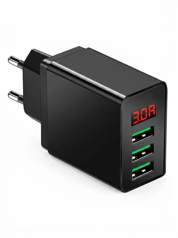 Сетевое зарядное устройство с 3 портами USB и LED-дисплеем, 5V 2.4A