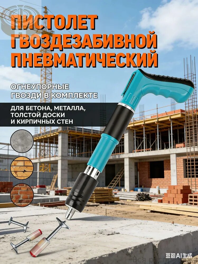 Пневматический гвоздезабивной пистолет, подходит для работы с металлическими пластинами/бетоном/толстыми деревянными досками